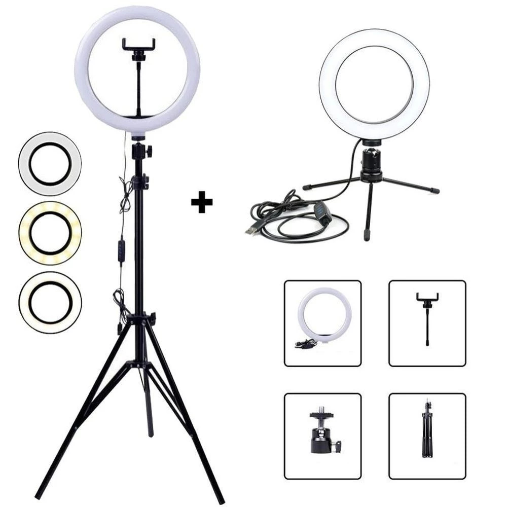 Kit Ring Light 10 polegadas + 6 polegadas Iluminador Professional 26Cm c/ Suporte Celular Tripé ...