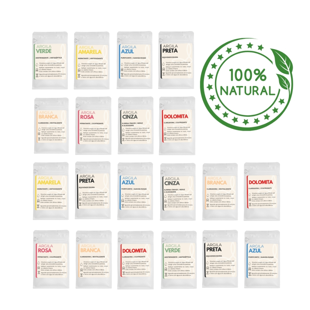 Skin Care Argila Kit 20 Pacotes 100g Skin Care Natural 100% Pura ...