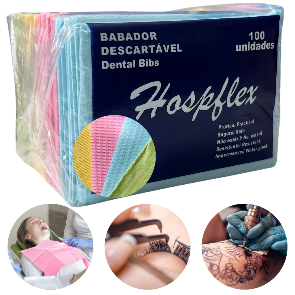 Babador Descartável Odontológico Impermeável C/100 Unidades dental bibs ...