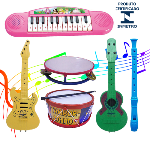 Kit Piano Teclado Tambor Infantil Viola Guitarra 6 Brinquedos Musical Pandeiro Flauta | Shopee ...