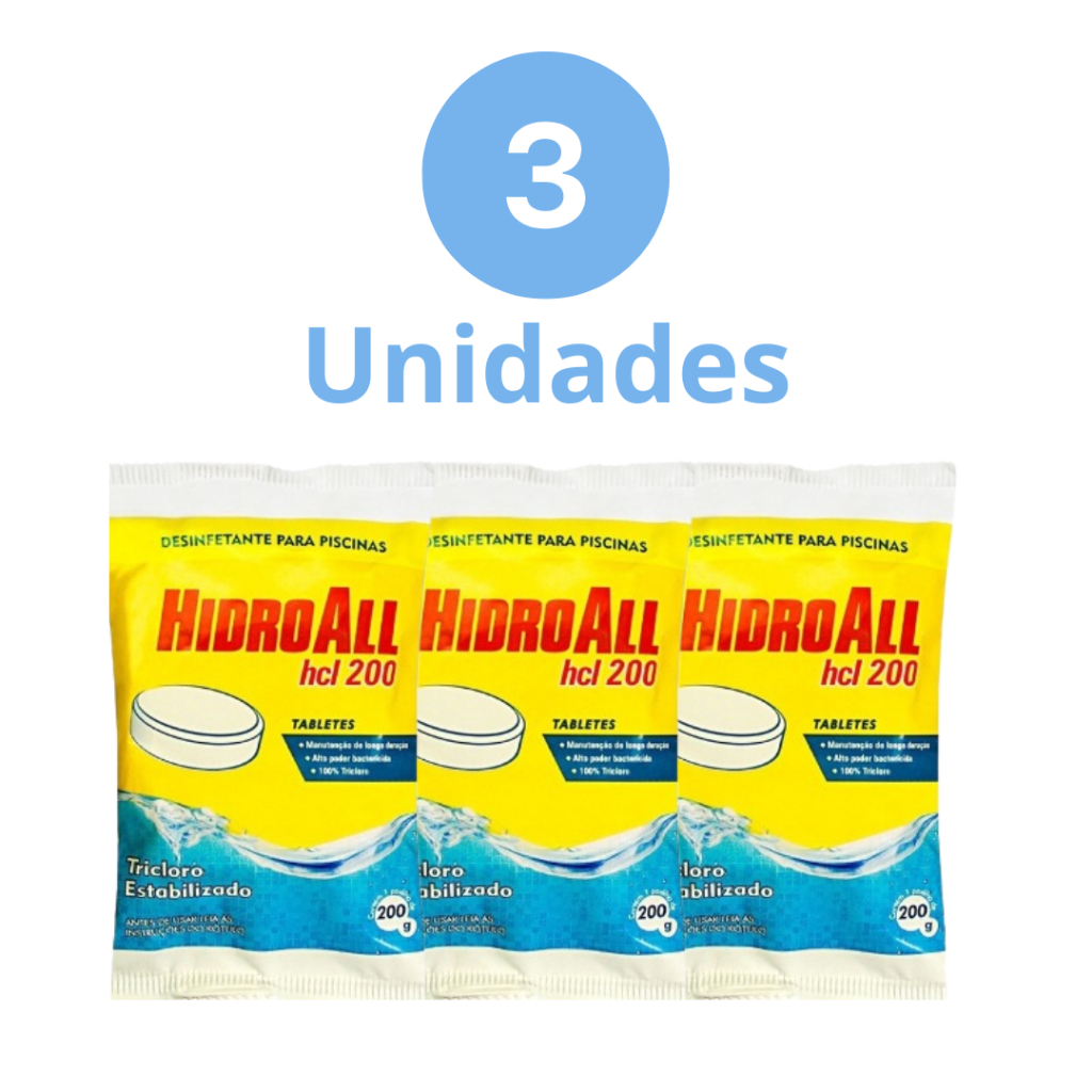 3 Pastilha de Cloro Hcl 200 Hidroall Para Piscina | Shopee Brasil