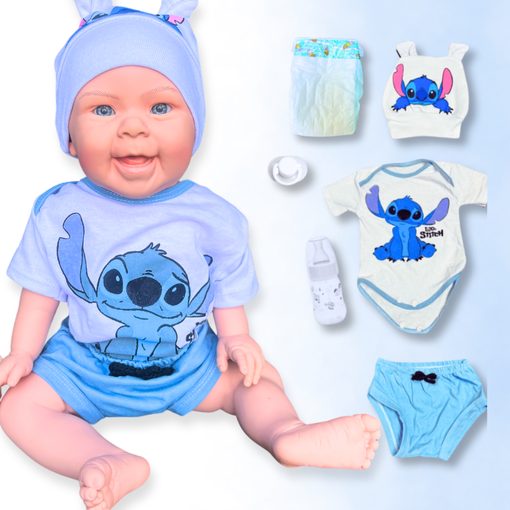 Bebê Reborn Menino Boneco Stitch Realista Original de Silicone com ...