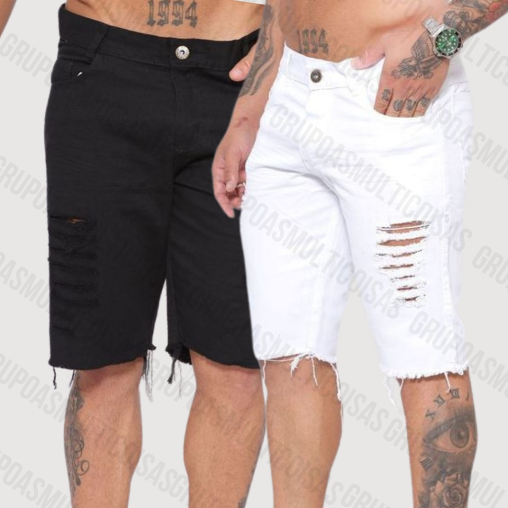 KIT COM 2 SHORTS JEANS MASCULINO RASGADO DESROYED NOVIDADE TENDENCIA ...