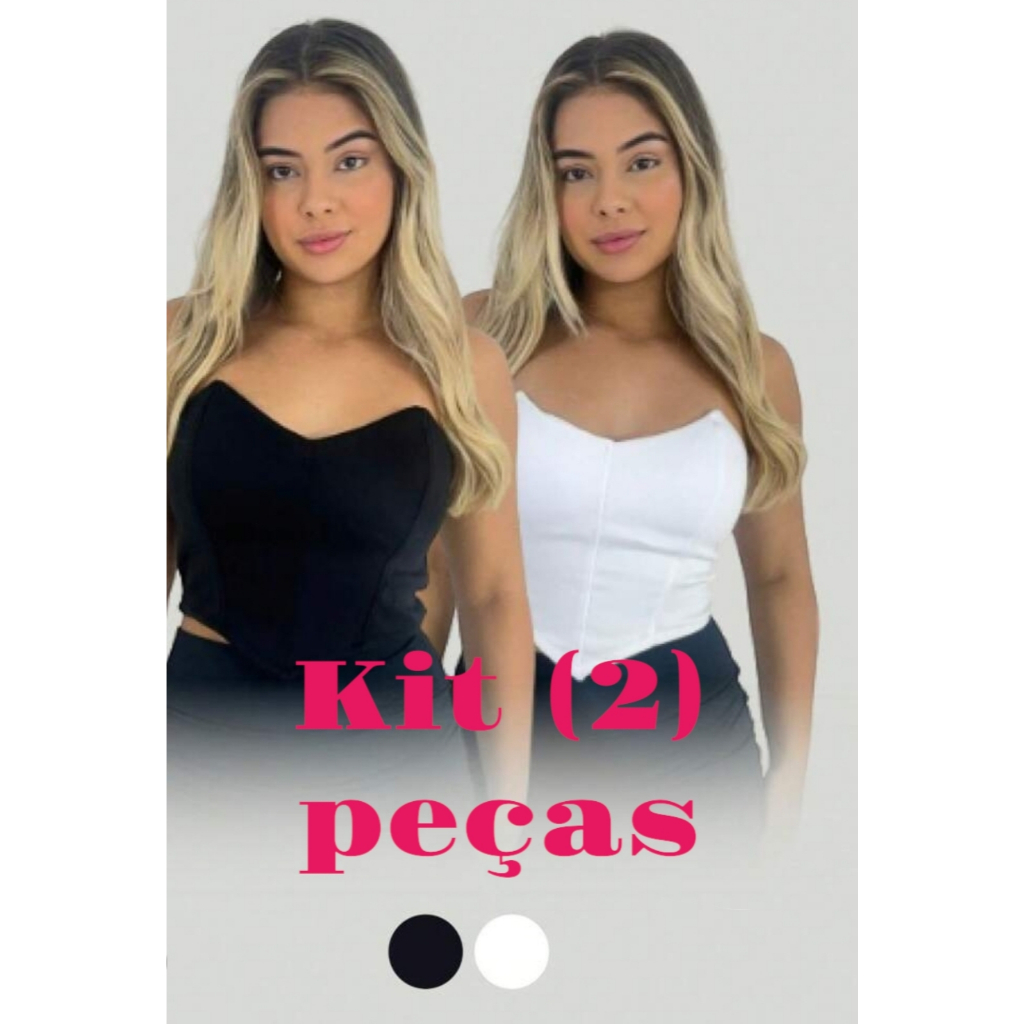 Roupa feminina kit (2) croppet corselet top tomara que caia tamanho ...