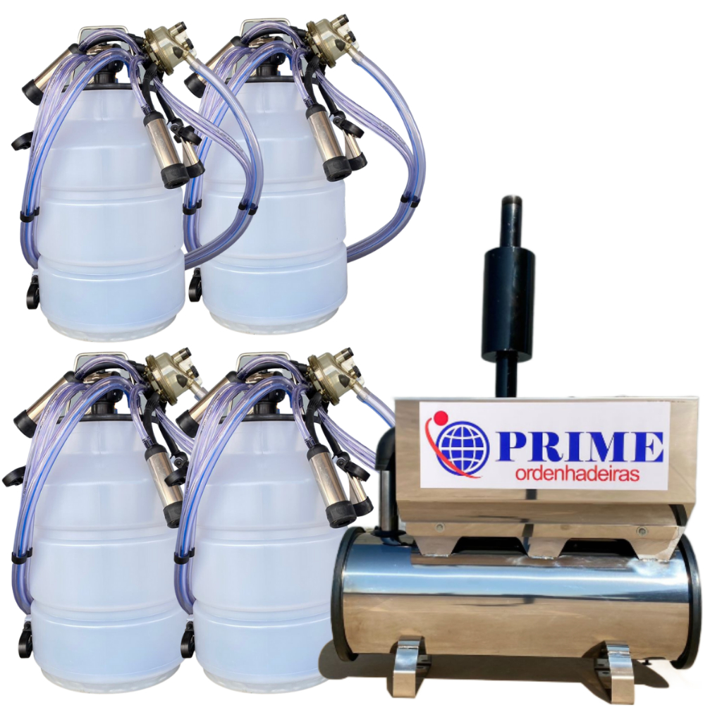 Ordenhadeira Balde ao pé em Inox Bomba de vácuo 600 Motor de 2cv Para 4 Vacas Ao mesmo tempo ...