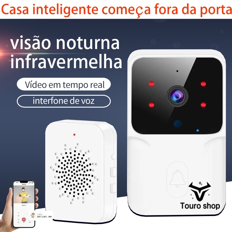 Campainha Com Câmera Vídeo Porteiro Sem Fio Wi-Fi HD Inteligente Smart ...