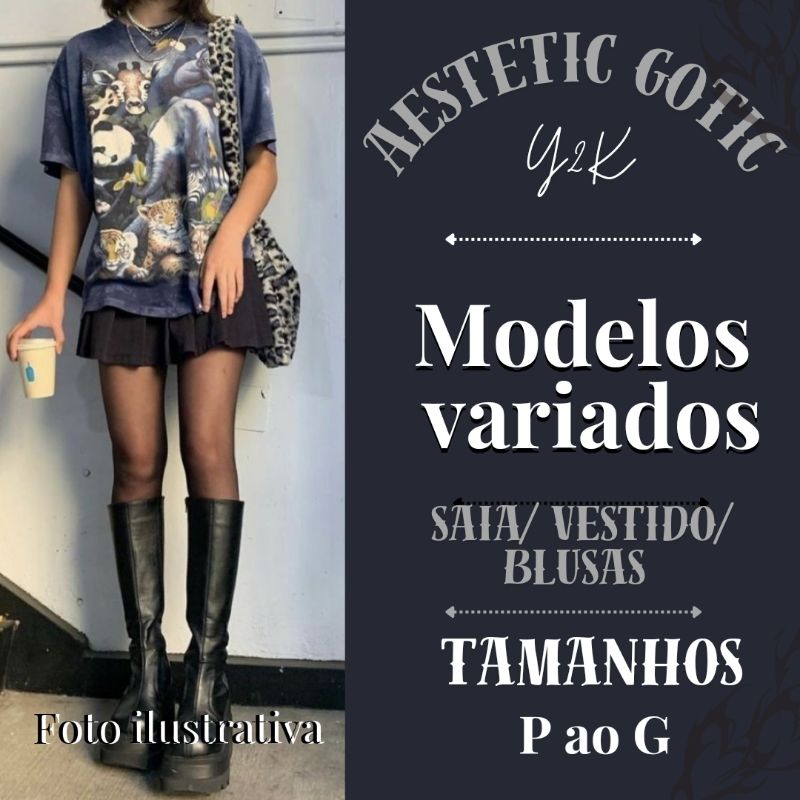 (Bazar)Saia bory blusa Moda Feminina estilo gótico peças pretas rock ...