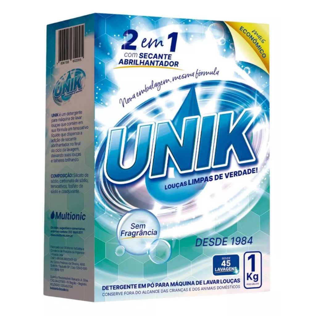 Detergente Unik Secante e Abrilhantador sem Fragrância em pó em caixa 1 ...
