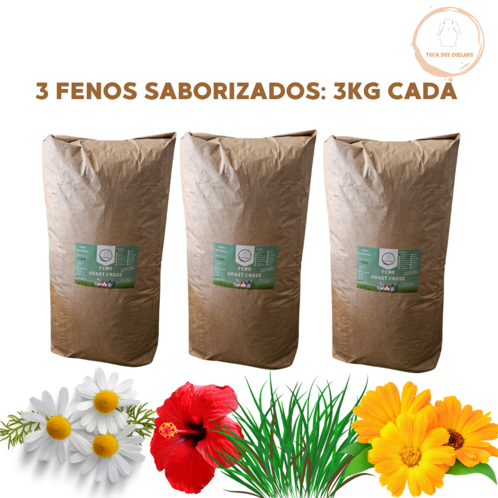 Kit com 3 fenos Coast Cross SABORIZADO - 3kg cada | Shopee Brasil