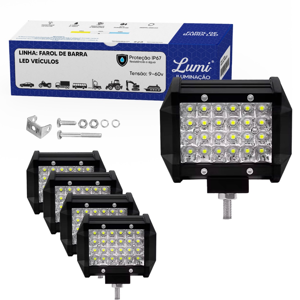 Kit 4 Farol De Milha Super Led 7d 72w branco firo 9-60v Power Universal ...