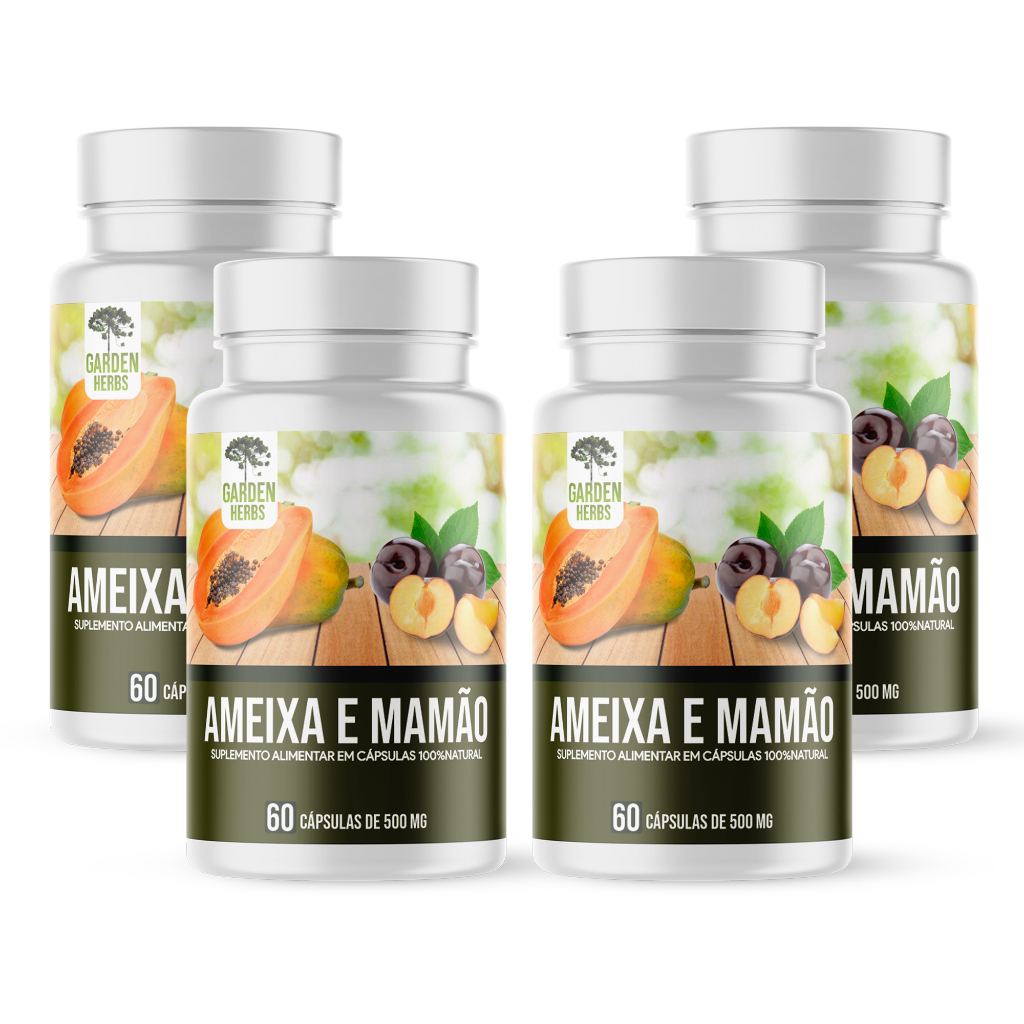 Ameixa e Mamão ( suplemento 100%Natural ) 500 Mg - 60 cápsulas - Kit 4 ...