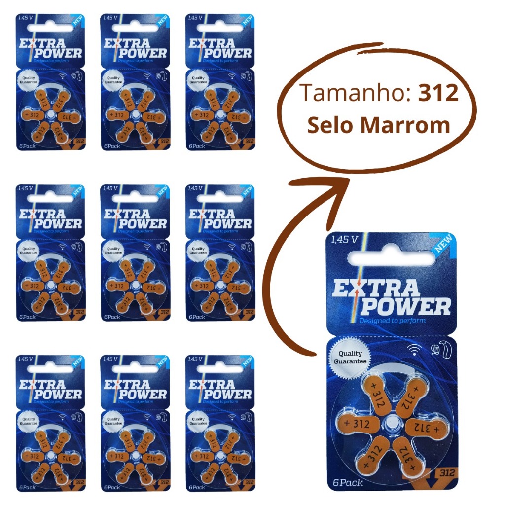 60 pilhas 312 EXTRA POWER para aparelho auditivo | Shopee Brasil