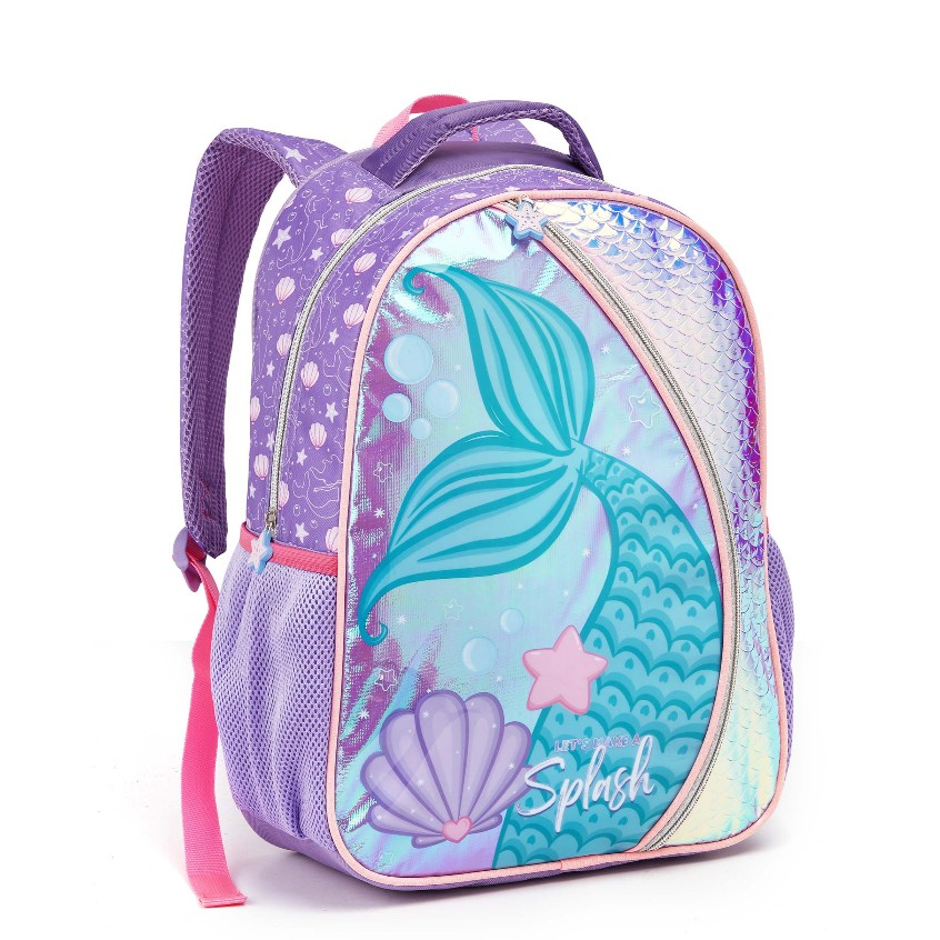 Mochila Grande Escolar Infantil Sereia Calda Holografico Metalizado De ...