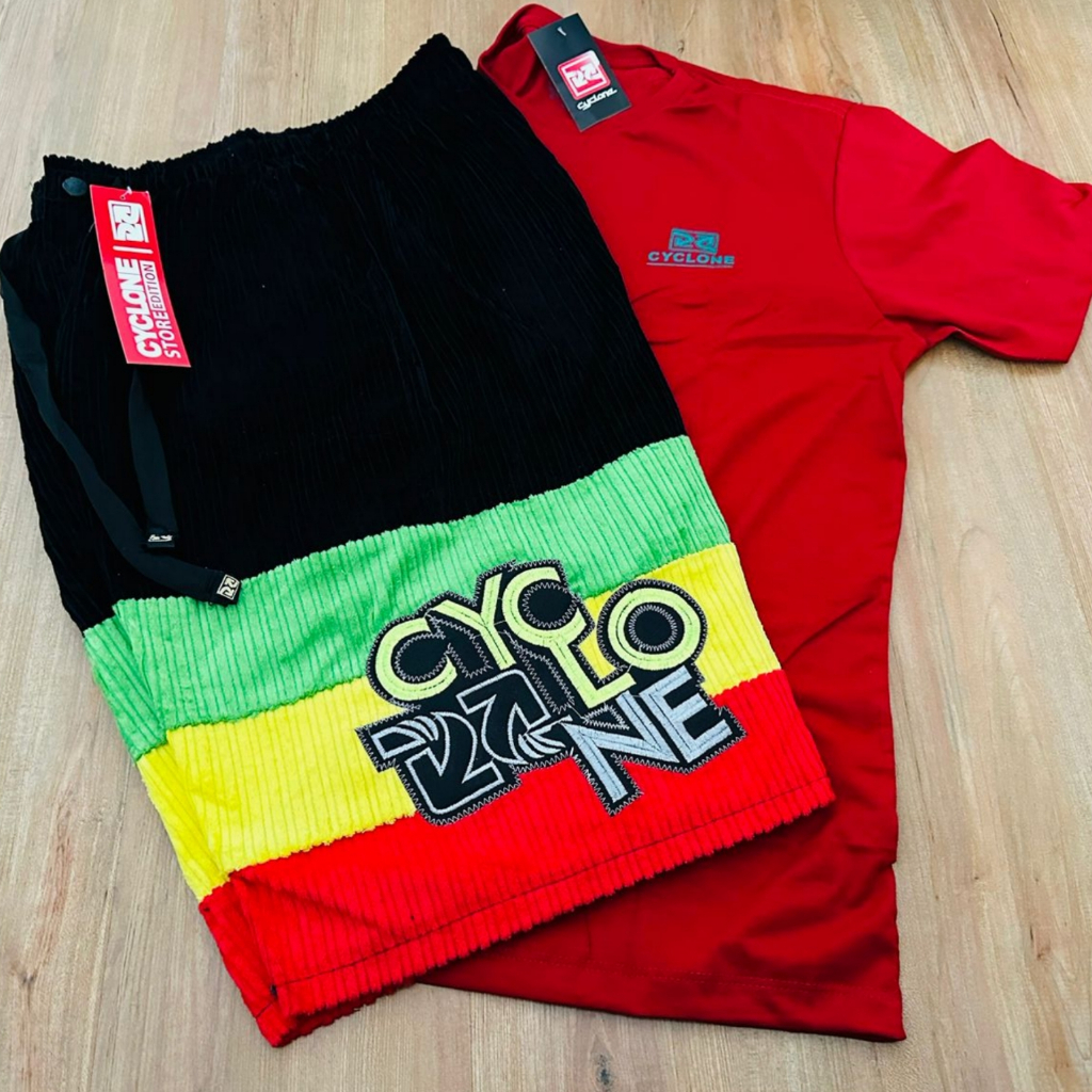 Kit Cyclone Bermuda de Veludo Reggae e Camiseta red | Shopee Brasil