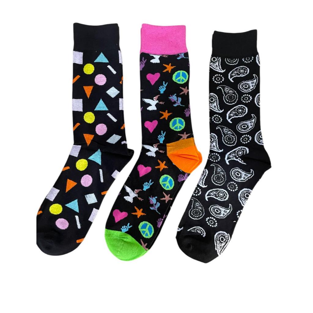 Meias coloridas divertidas e casual kit com 3 meias | Shopee Brasil