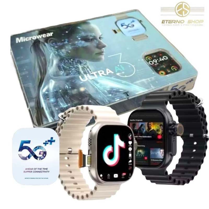 Smartwatch Relogio Celular Chip 5G ultra3 AI 16GB 2 RAM serie 10 NFC ...