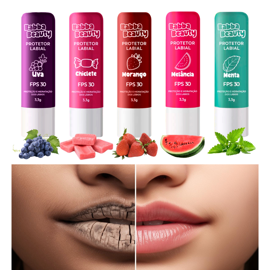 Hidratante para Lábios Sabor Frutas 5 Cores Protetor Labial Bastão ...