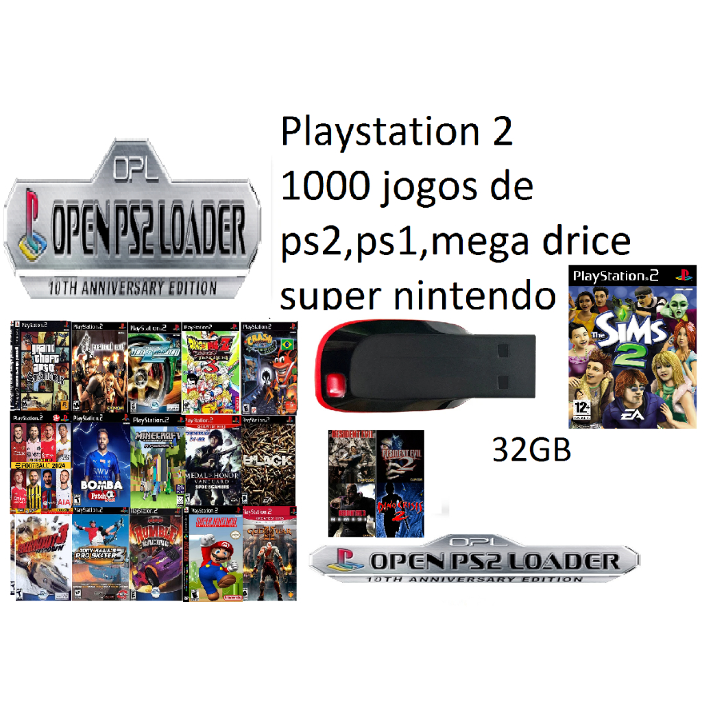 Pen Drive 32gb com 1000 jogos Ps2 Ps1 e emuladores de outros consoles ...