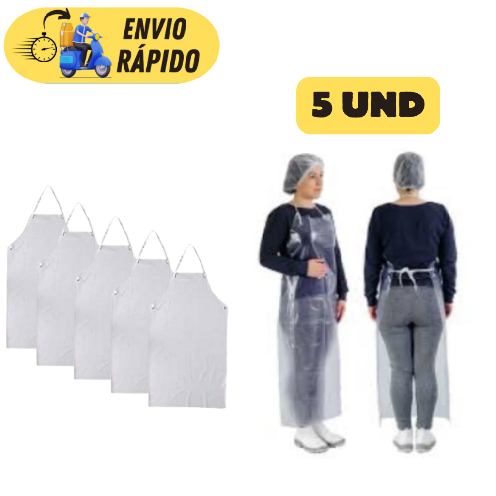KIT 5 AVENTAL DE VINIL RESISTENTE INCOLOR A PROVA D'AGUA IMPERMEAVEL ...