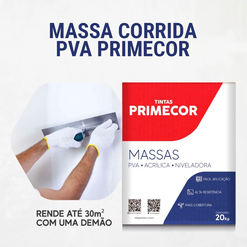 Massa Corrida PVA 20kg Primecor Uso Interno Paredes E Tetos | Shopee Brasil
