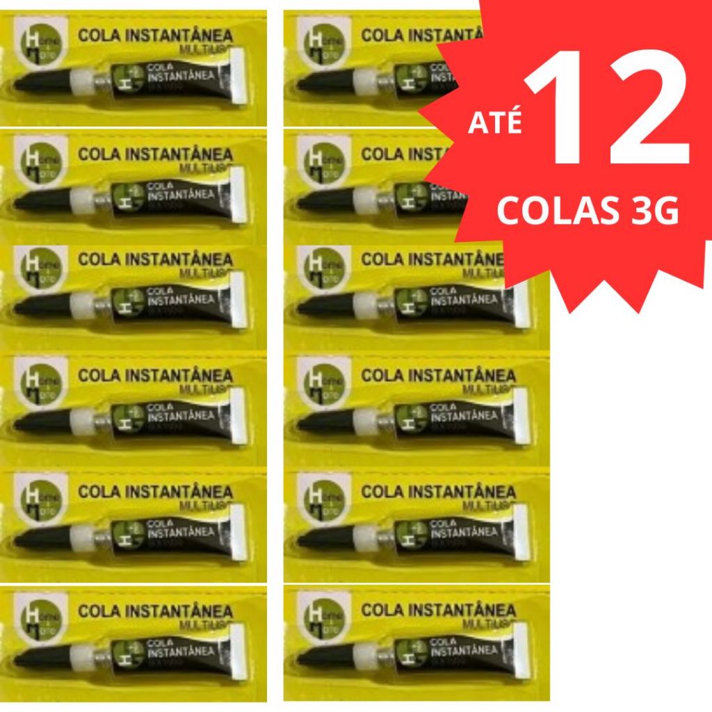 Kit até 12 Cola Instantânea 3g Uso Geral, cola tudo super cola bond ...