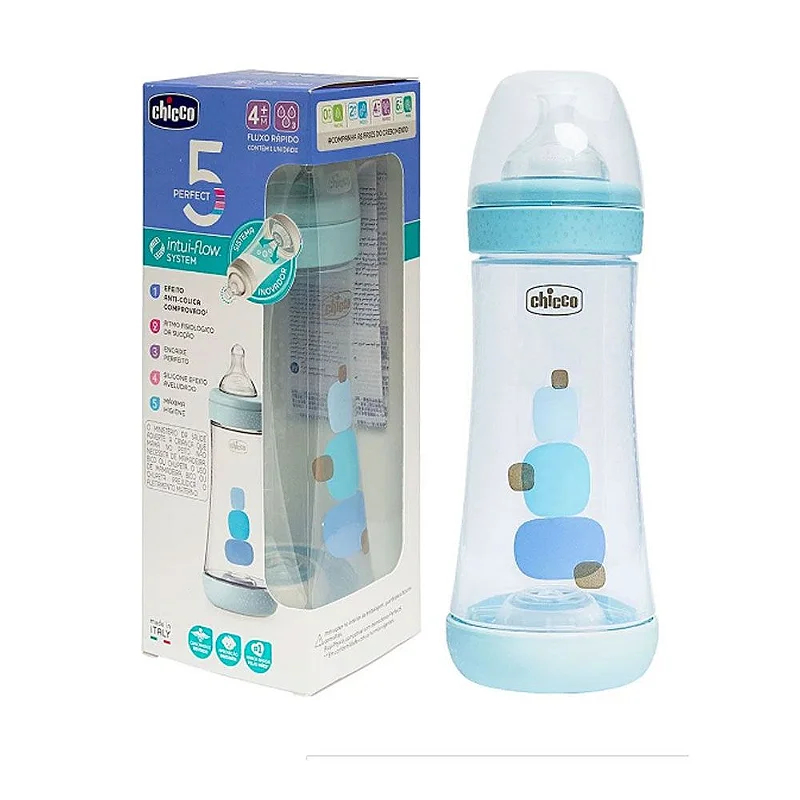 Mamadeira Perfect 5 240ml 2m+ Fluxo Médio Rosa ou Azul Original Chicco Liso | Shopee Brasil