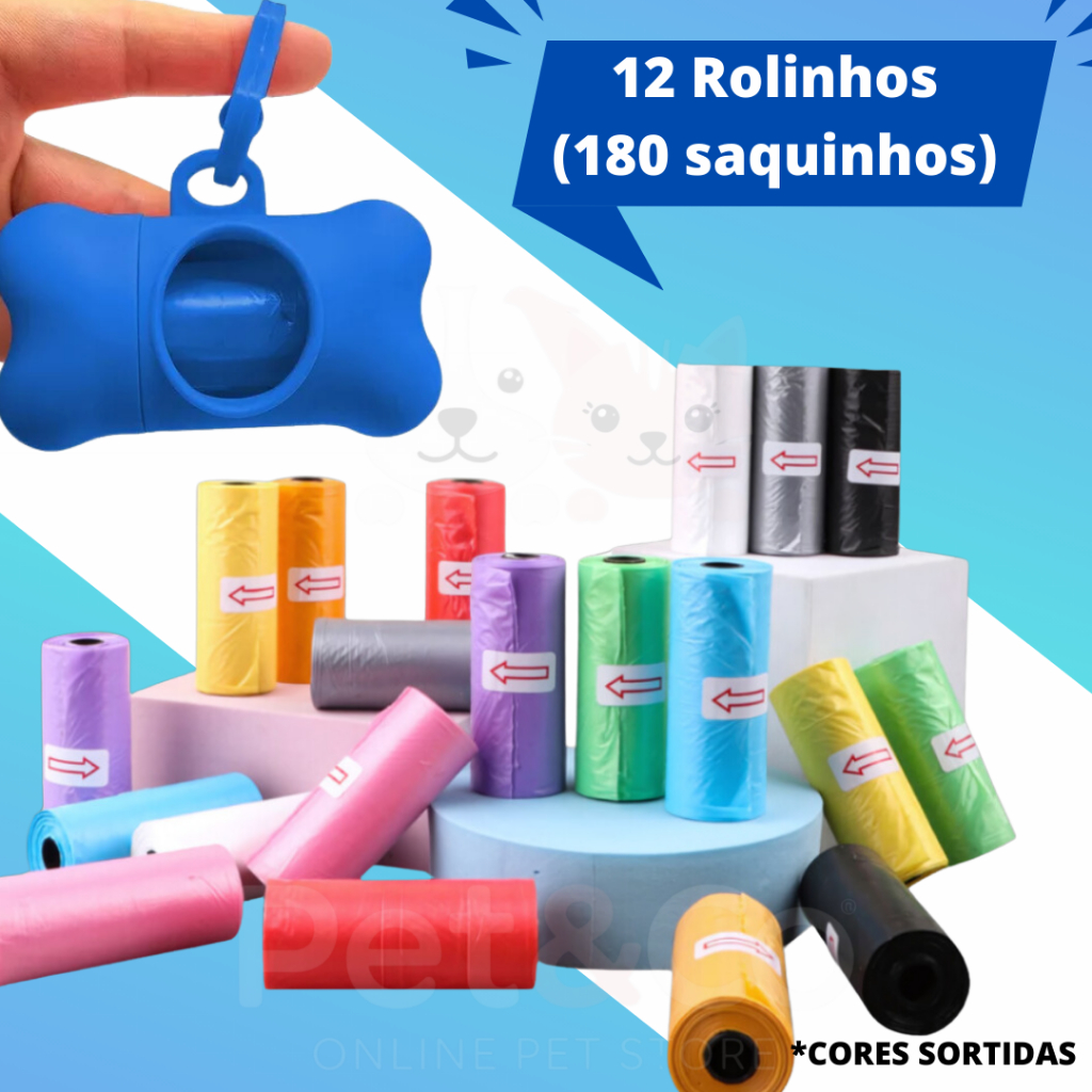 Kit Cata Caca Pet Cachorro Cão Gato Refil + Suporte Porta Saquinhos ...