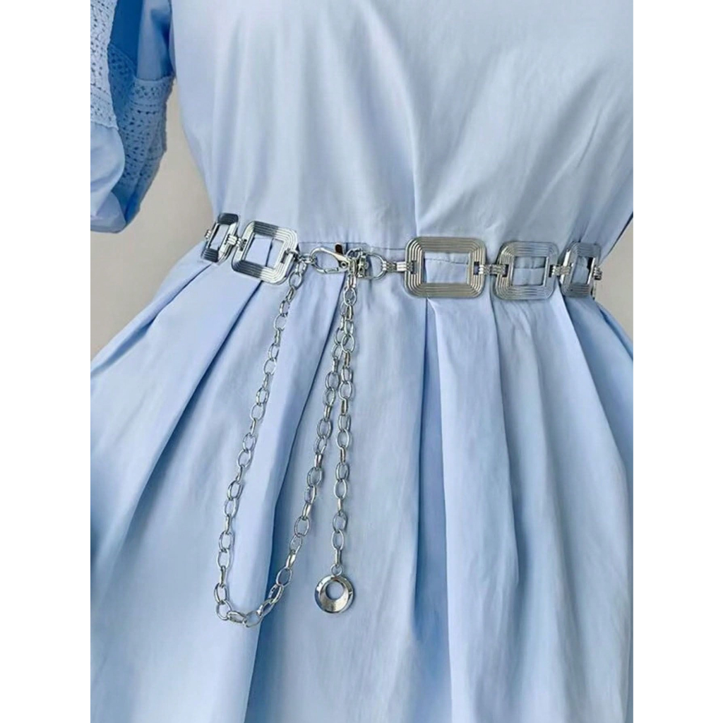 Cinto correia corrente metal quadrada relevo tendência feminina ...