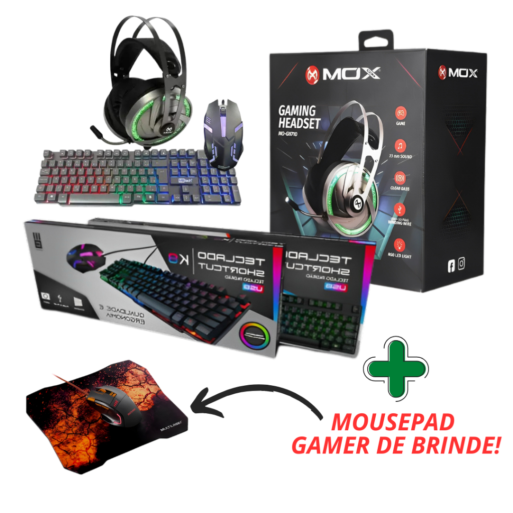 Kit Teclado Mouse RGB LED Gamer + Head Fone Gamer + Brinde Mouse Pad Gamer | Shopee Brasil