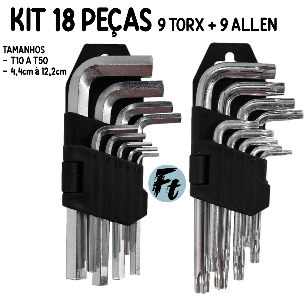 Kit De Chaves Allen + Chaves Torx Tipo L Profissional Com 18 Pçs ...