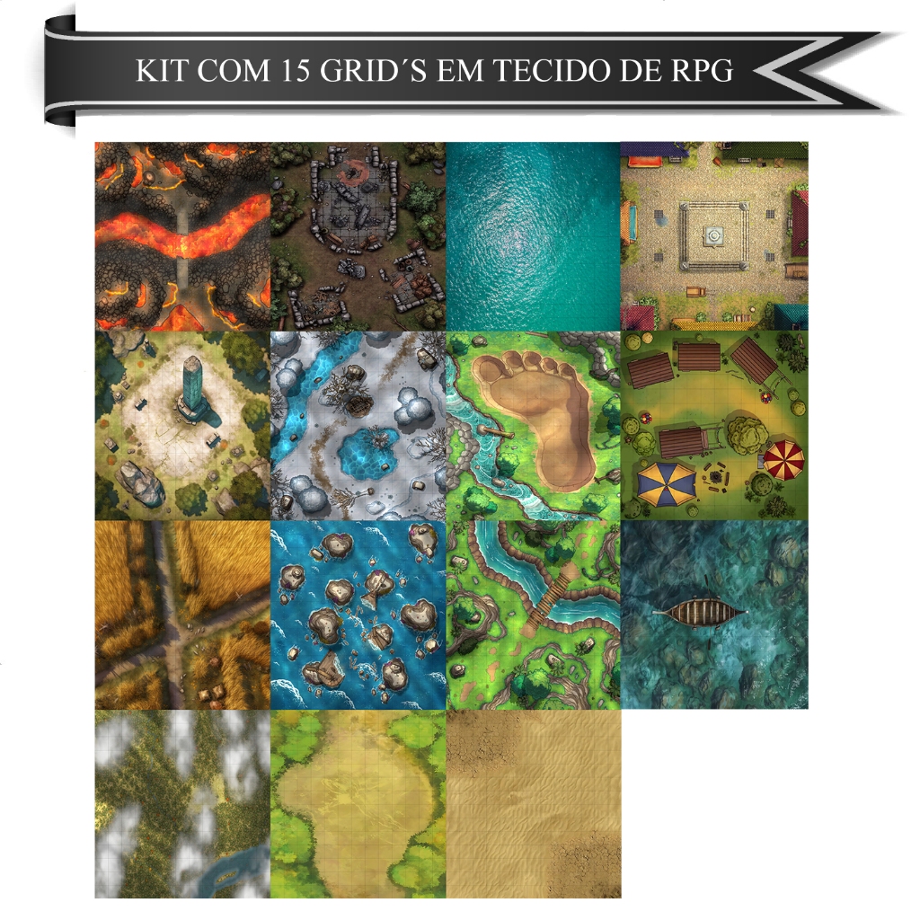 15 Grids mapas de batalha em tecido para RPG playmat dungeons and ...