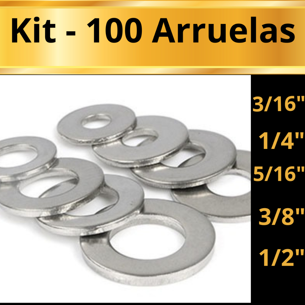 Kit Com 100 Arruelas Lisa Zincada - Medidas 3/16" , 1/4" , 5/16" , 3/8" , 1/2" | Shopee Brasil