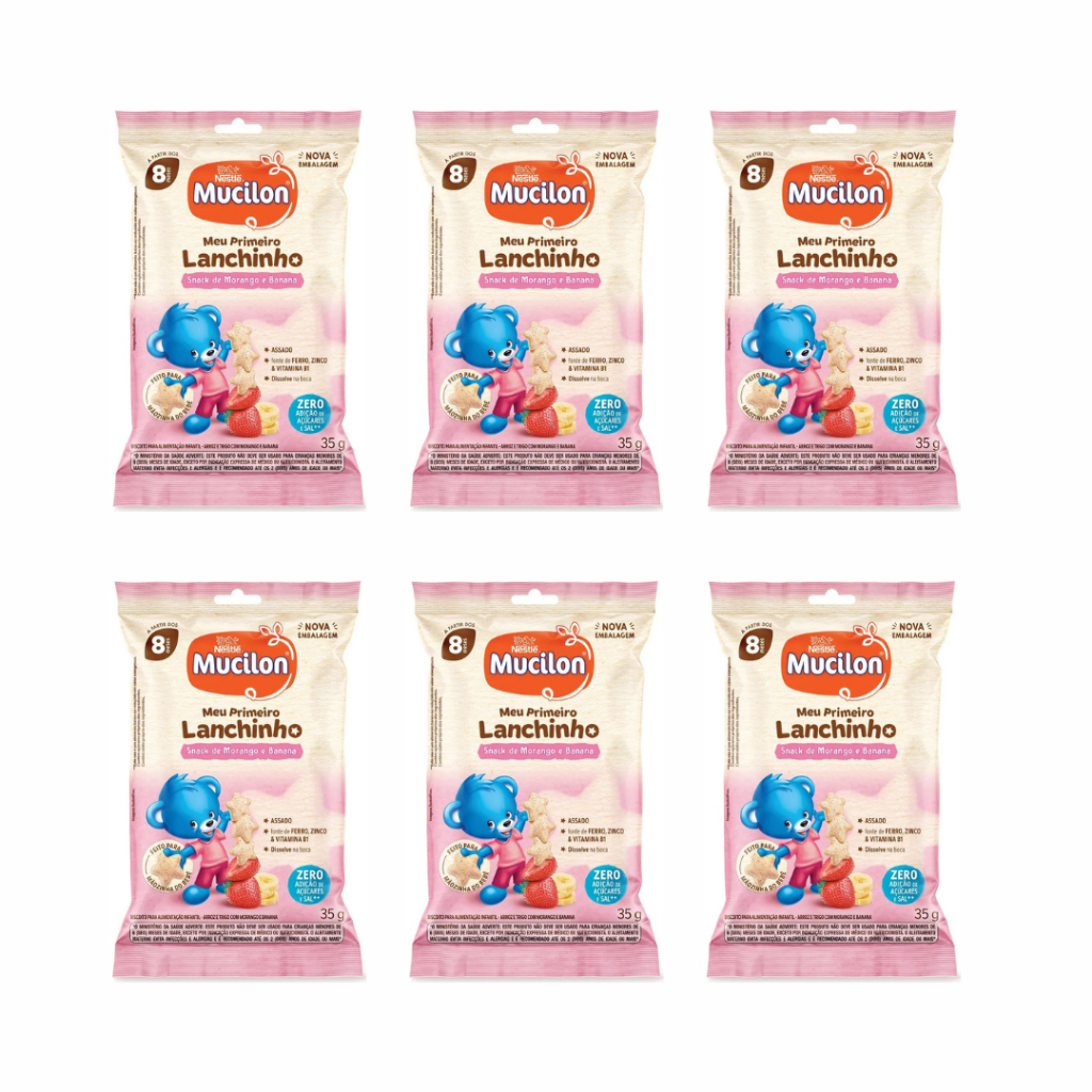 Kit com 6 Pacotes Snack Mucilon Meu Primeiro Lanchinho Sabor Morango e ...