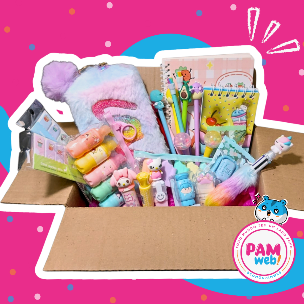 Kit Papelaria Fofa com 12 Kawaii caneta pelucia borracha lápis washi ...