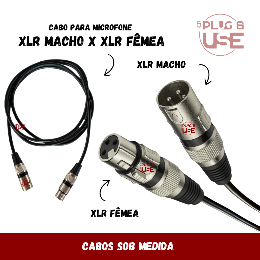 Cabo Para Microfone XLR ( Macho ) XLR ( Femea ) Balanceado P/ Phantom ...