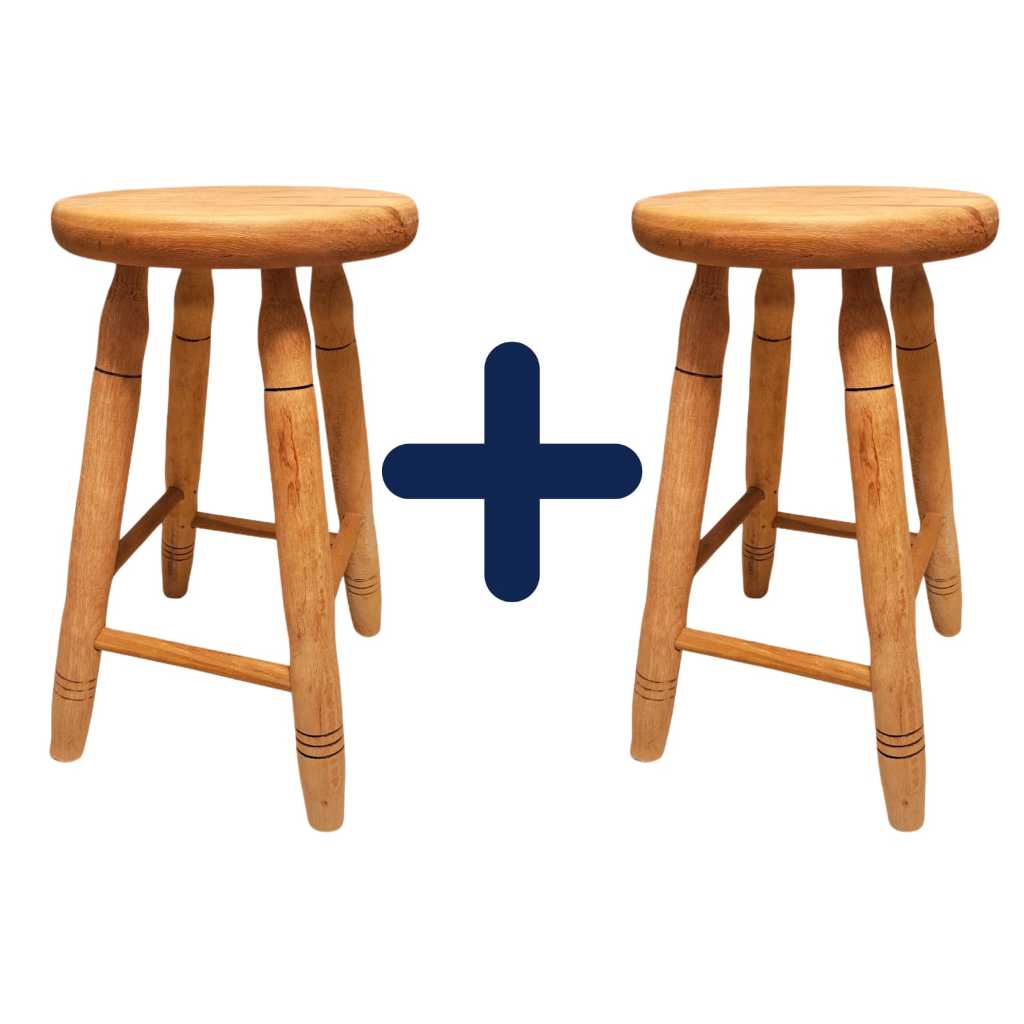 2 Kit Banquinho Médio em madeira maciça 50cm Altura - Banco tamborete ...