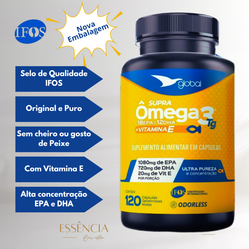 Omega 3 com Vitamina E 1800 mg Selo IFOS (1080 mg de EPA 720 mg DHA ...