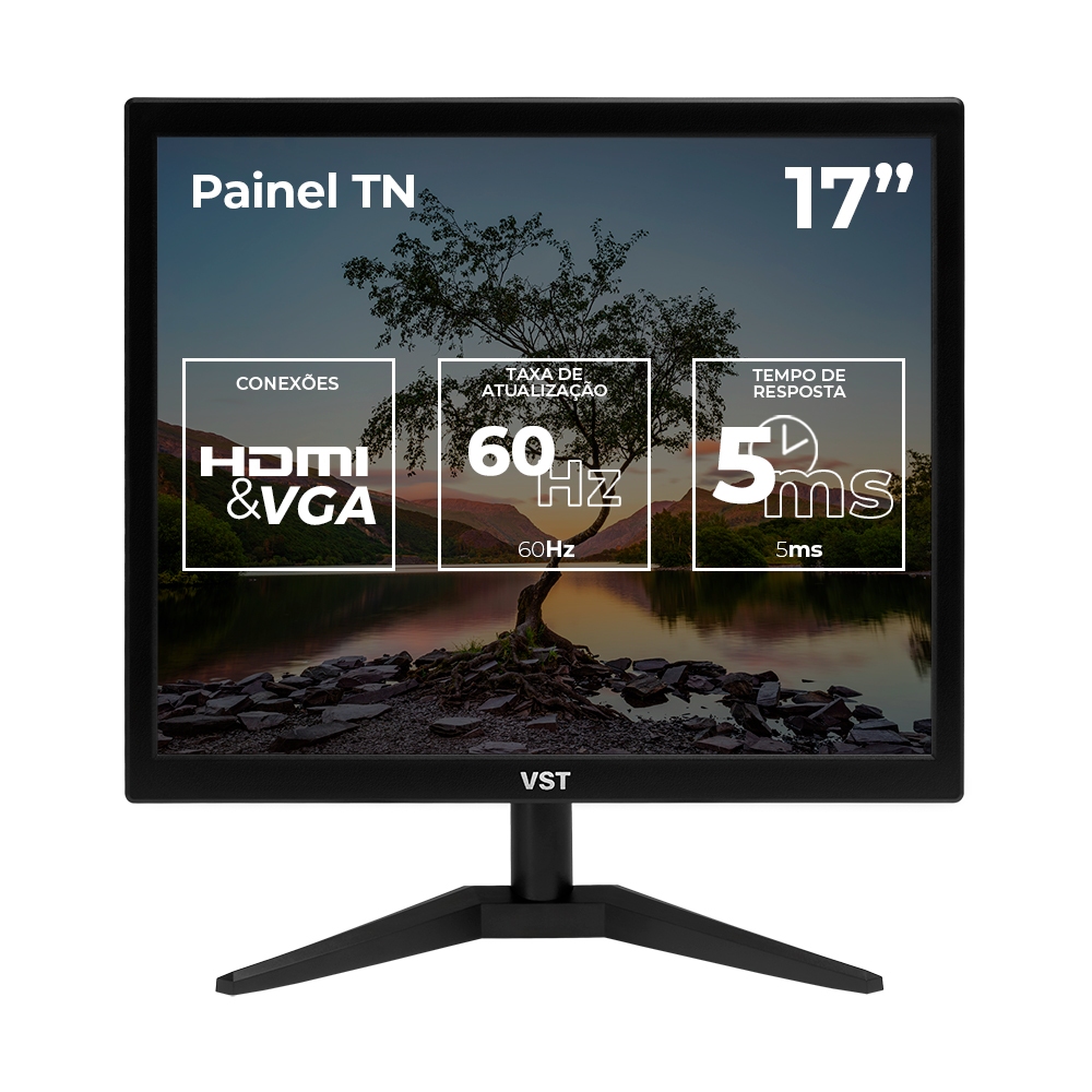 Monitor VST 17, 17 Pol, HD, 5ms, 60Hz, HDMI/VGA, VST-VST17-BL01 | Shopee Brasil
