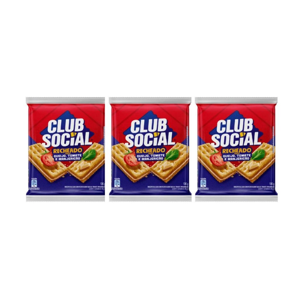 Kit C/3 Club Social Recheado Queijo, Tomate, Manjericão 106g | Shopee ...