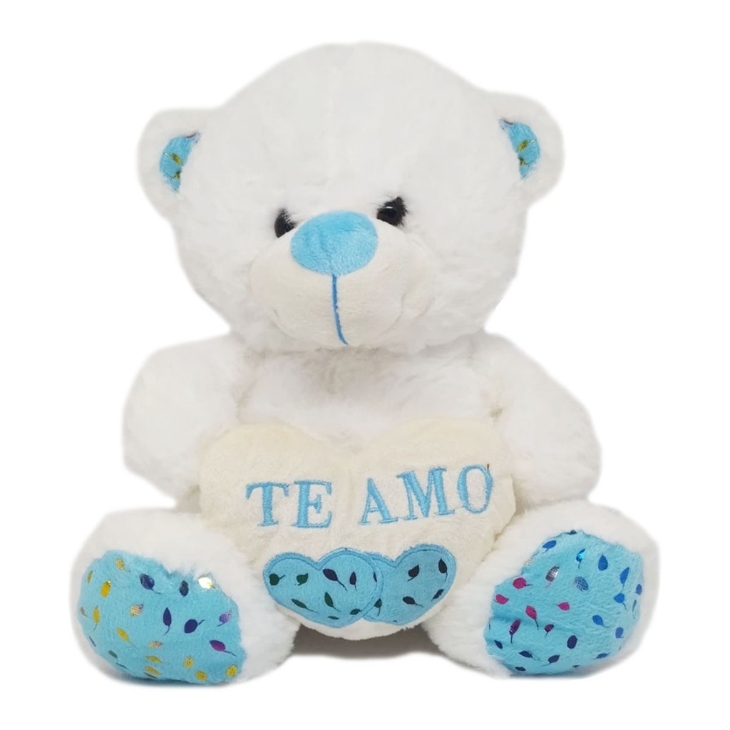 Bicho de Pelúcia Urso Dia dos Namorados Coração Te Amo Branco Bordado ...