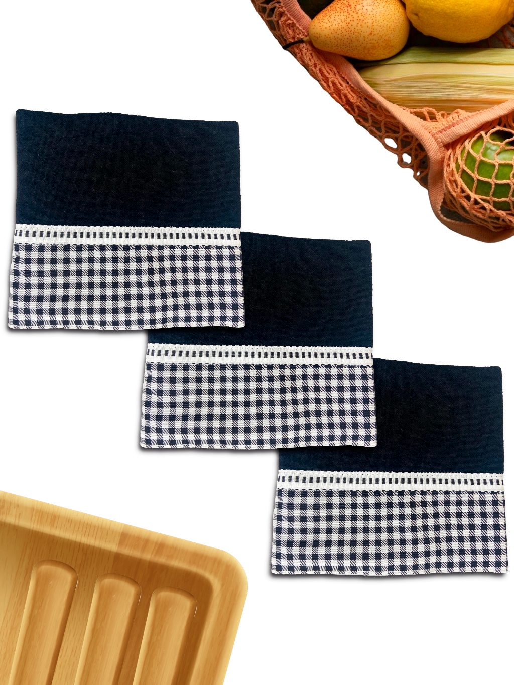 Kit Pano de Prato Preto Barrado Minimalista 03 Peças PP24 | Shopee Brasil