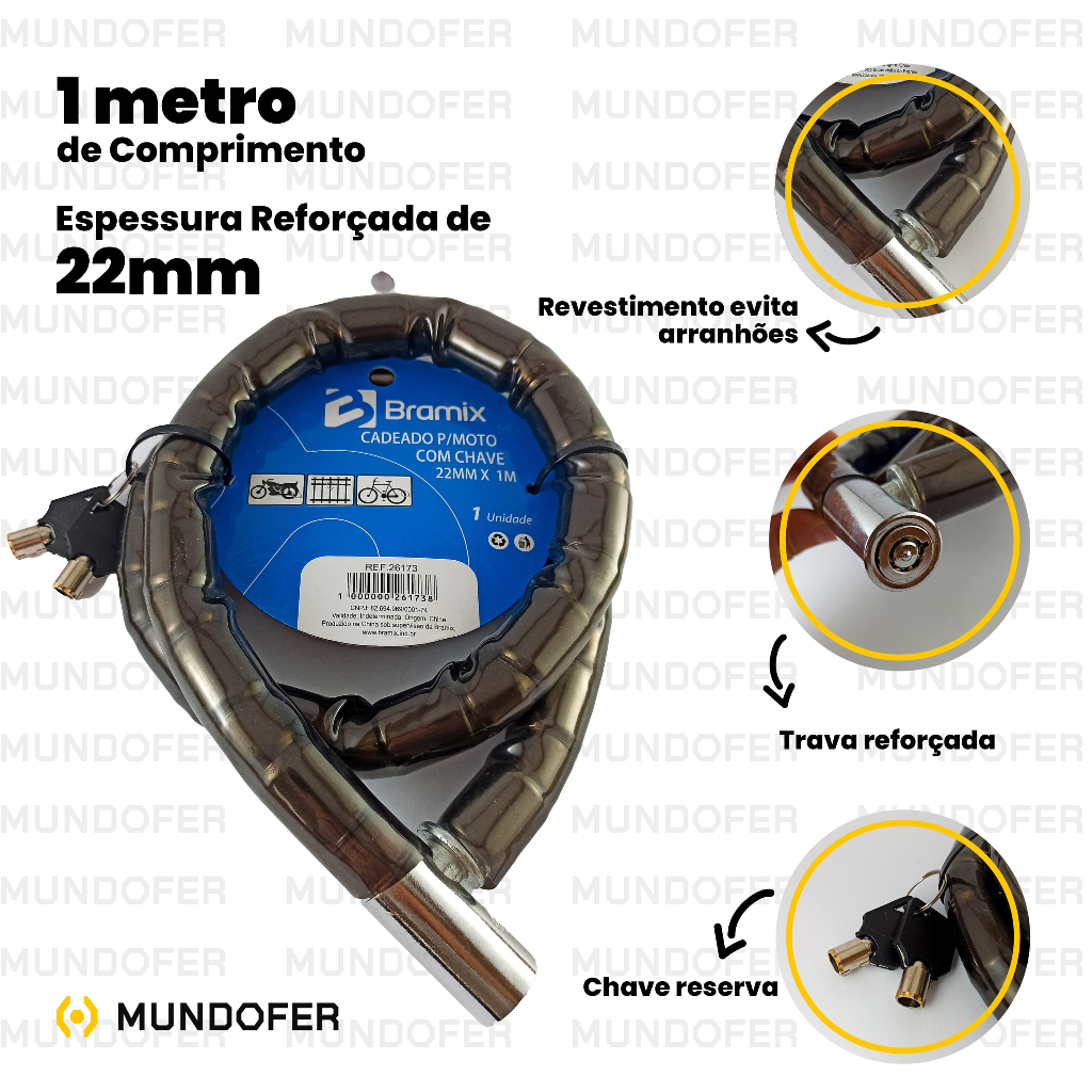 Cadeado para moto anti furto chave bicicleta portão corrente bike 1M x ...