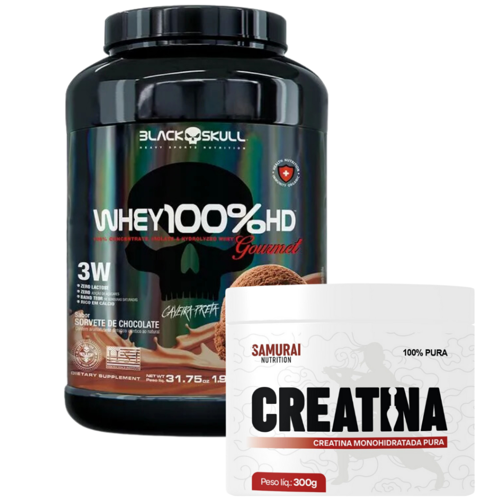 Kit Creatina Monohidratada Pura 300g Samurai Nutrition + 1x Whey 100%HD Gourmet 900g Blackskull ...