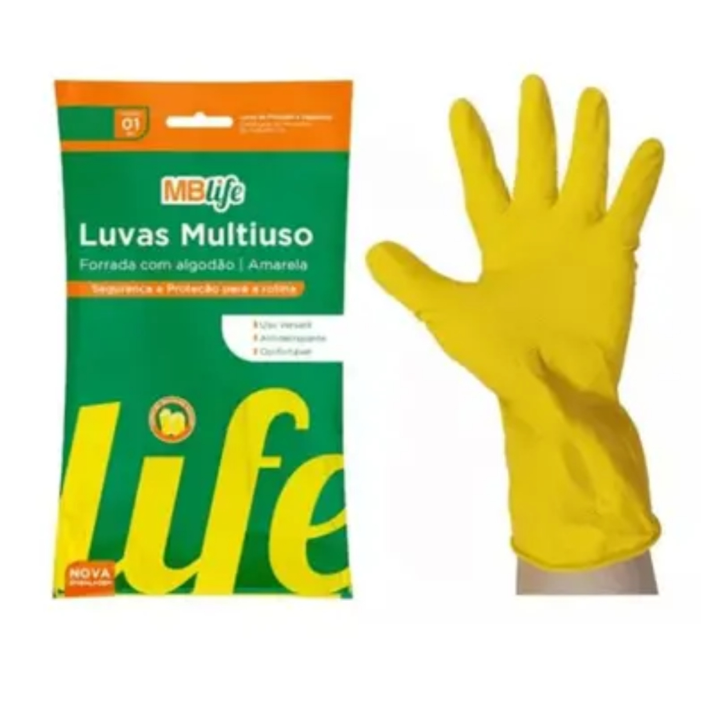 Kit 10 Luvas Multiuso Latex Amarela Mblife Limpeza Geral | Shopee Brasil