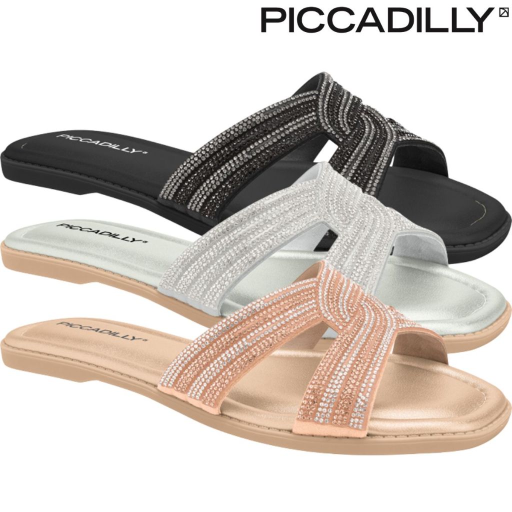 Rasteira Piccadilly Slide Conforto Strass Brilho Original Lancamento ...