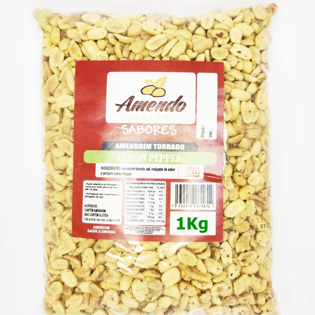 Amendoim Torrado 1 Kg Sabor Lemon Pepper S/ Pele Partido Pacote Grande ...