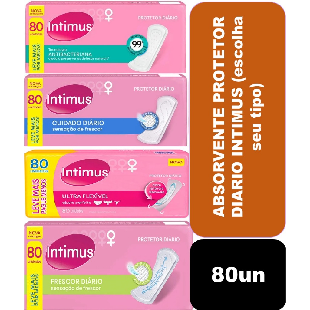 Absorvente Protetor Diario Intimus 80un (Escolha seu tipo) | Shopee Brasil