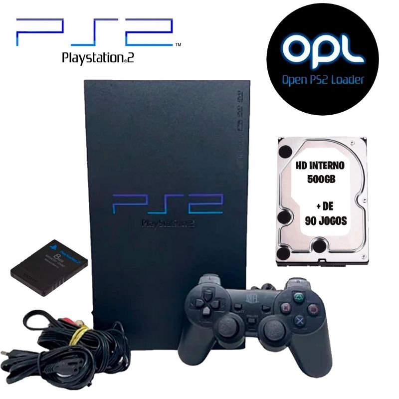 PlayStation 2 Fat Preto 500GB HD + de 90 Jogos OPL Completo SONY 110v ...