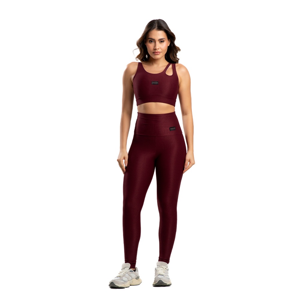 Conjunto Top e Legging Poliamida Canaleado Marrom Massam Fitness ...