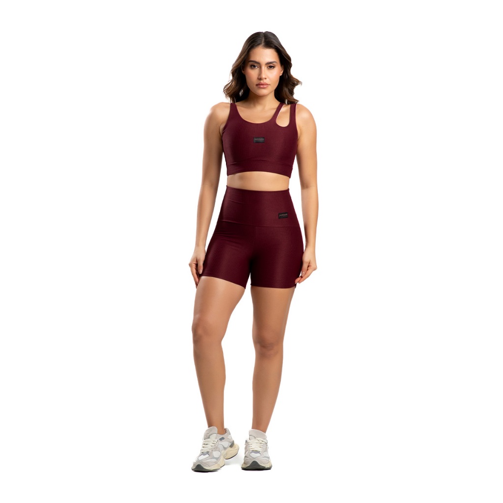 Conjunto Top e Short Poliamida Canelado Marrom Massam Fitnes | Shopee ...